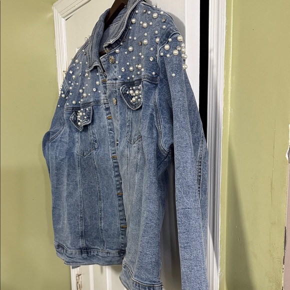 Cactus | Jackets & Coats | Cactus Blue Denim Jacket With Pearl Accents ...